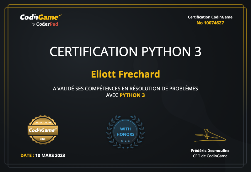 Codingame Certification