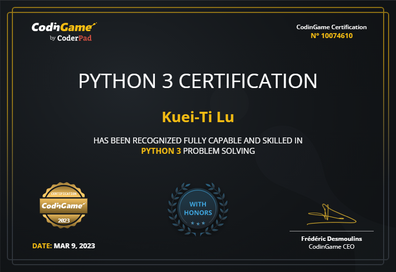 CodinGame Certification