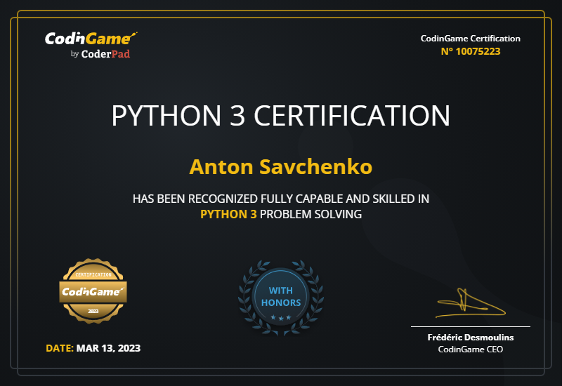 CodinGame Certification