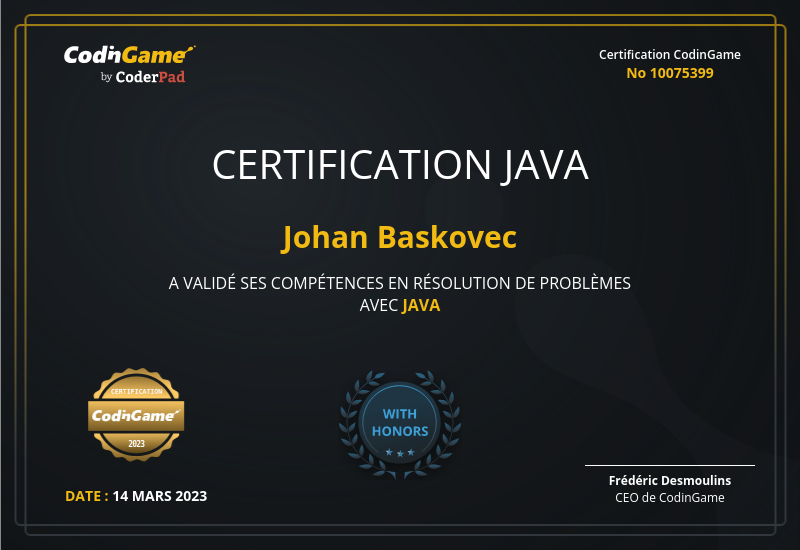 CodinGame Certification