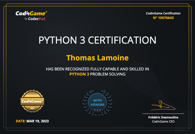 CodinGame Certification