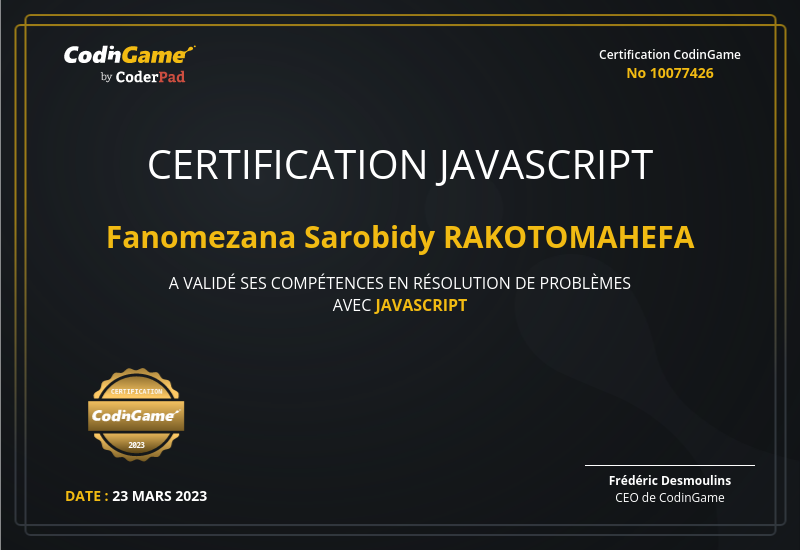 CodinGame Certification