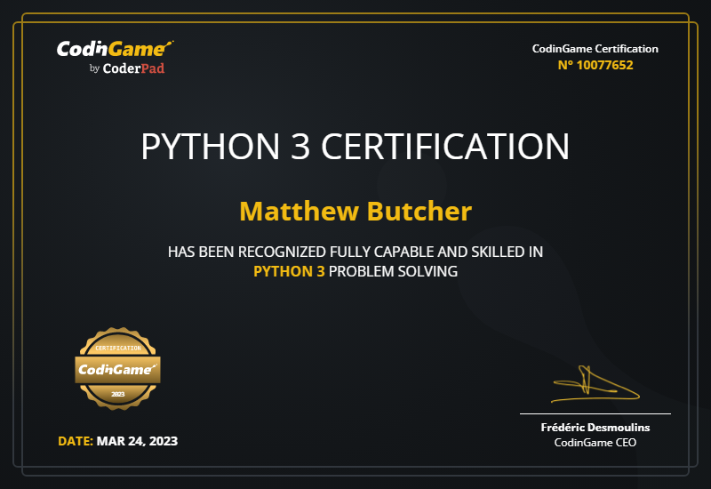 Codingame Certification 5054