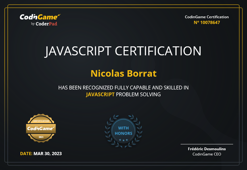CodinGame Certification