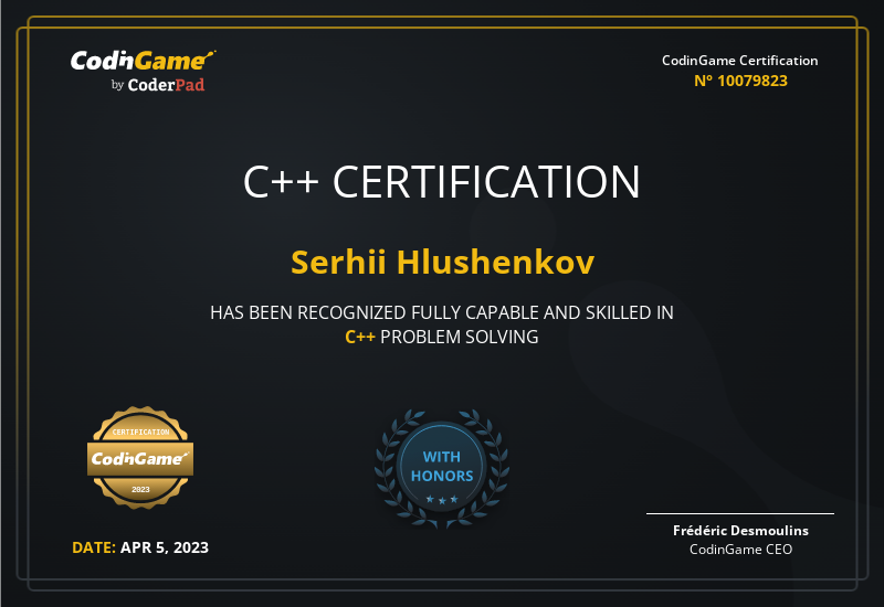 CodinGame Certification