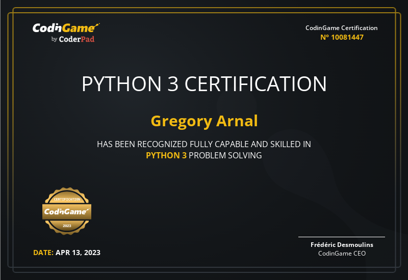 CodinGame Certification