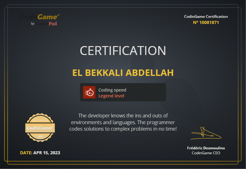 Codingame Certification