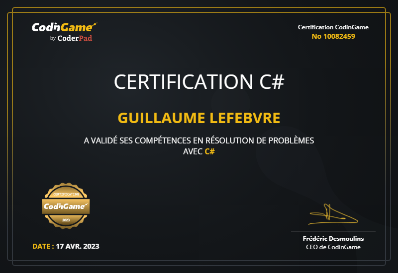 CodinGame Certification
