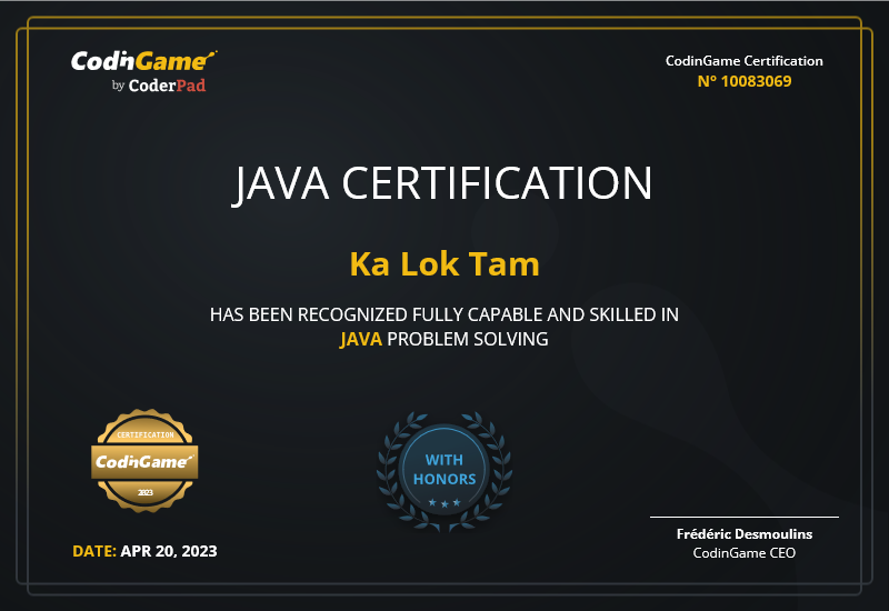 CodinGame Certification