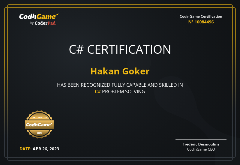 Codingame Certification