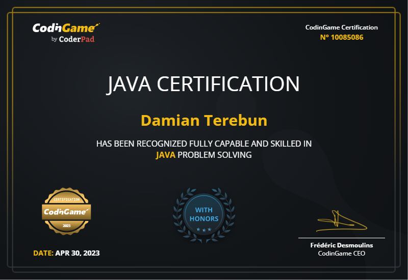 CodinGame Certification