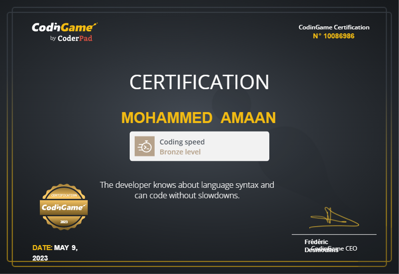 Codingame Certification