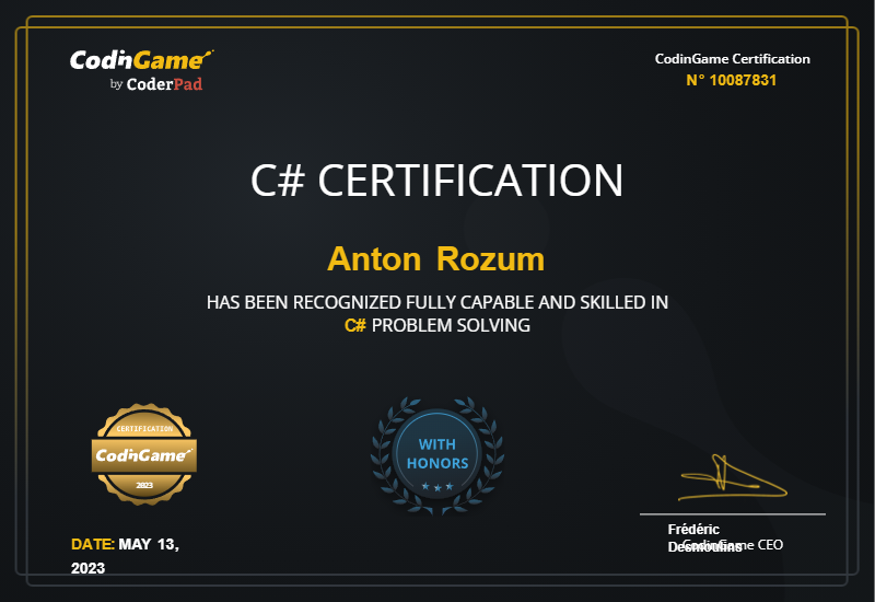CodinGame Certification