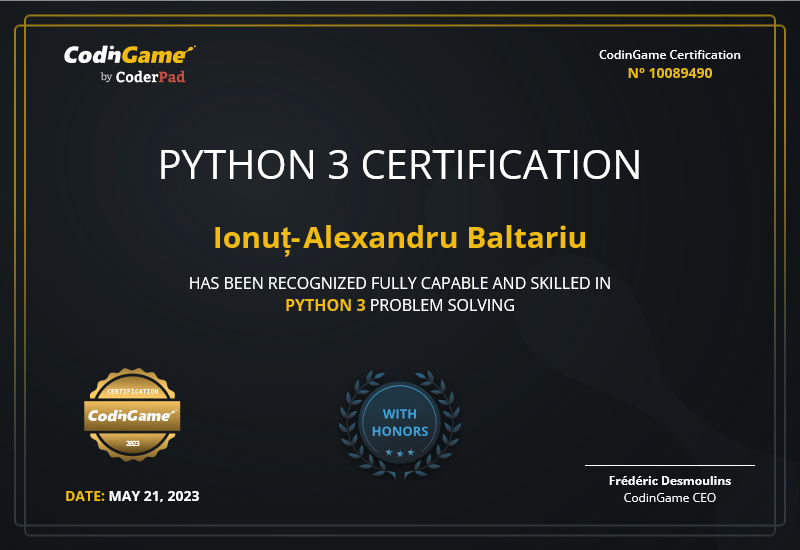 CodinGame Certification