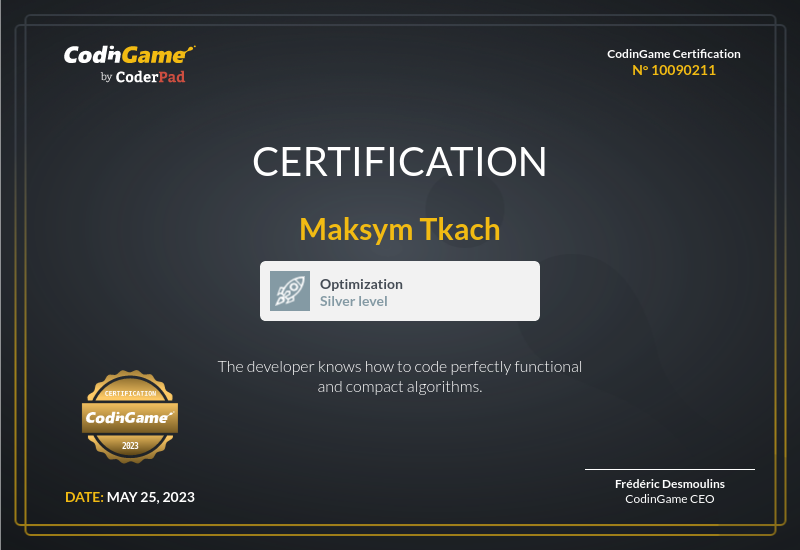 CodinGame Certification