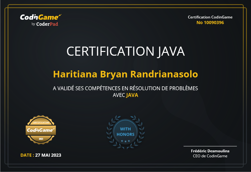 Codingame Certification