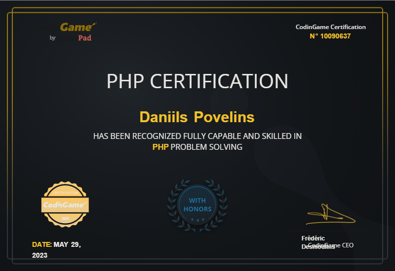 Codingame Certification