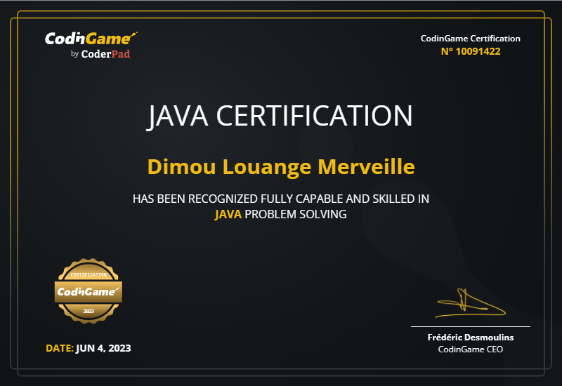 Codingame Certification