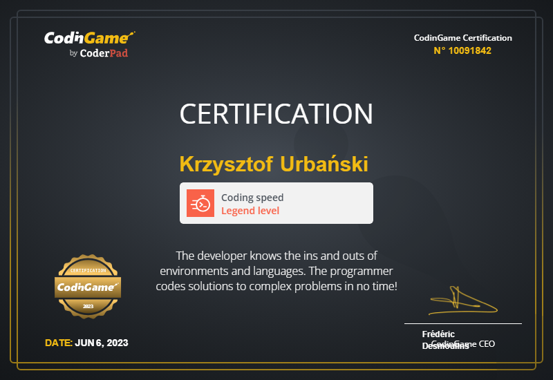 CodinGame Certification