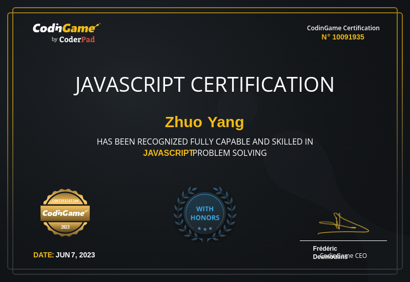 CodinGame Certification