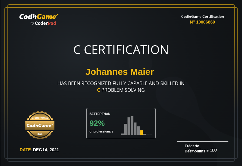 CodinGame Certification