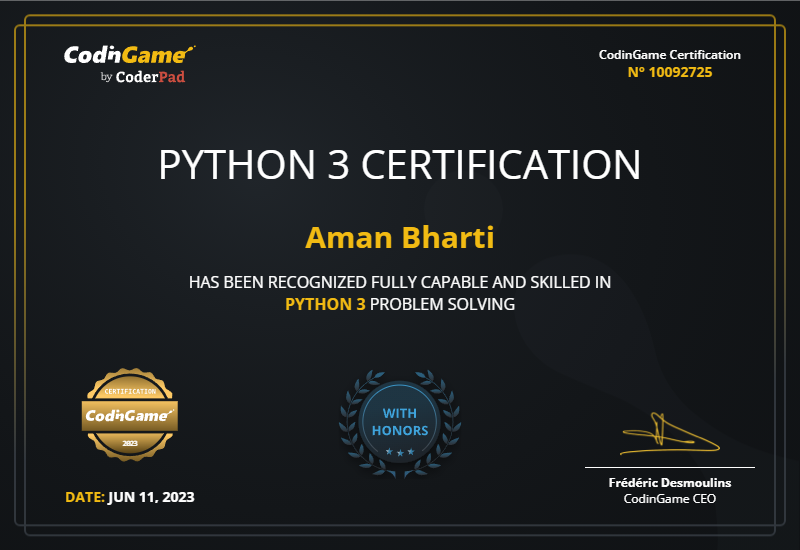 CodinGame Certification