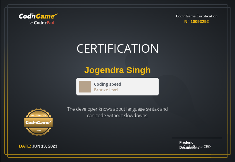 CodinGame Certification