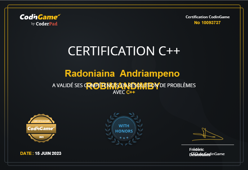 CodinGame Certification