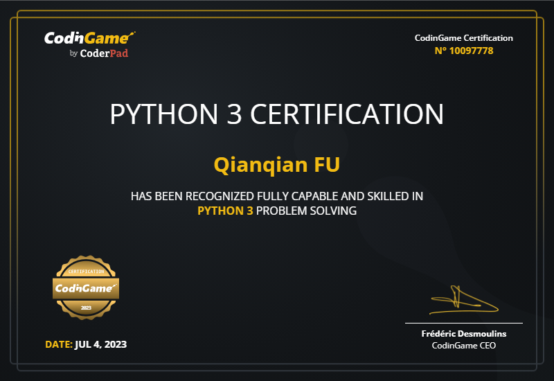 CodinGame Certification