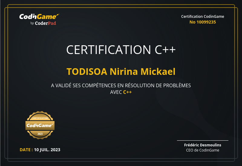 Codingame Certification