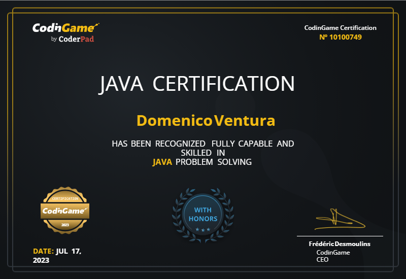 Codingame Certification