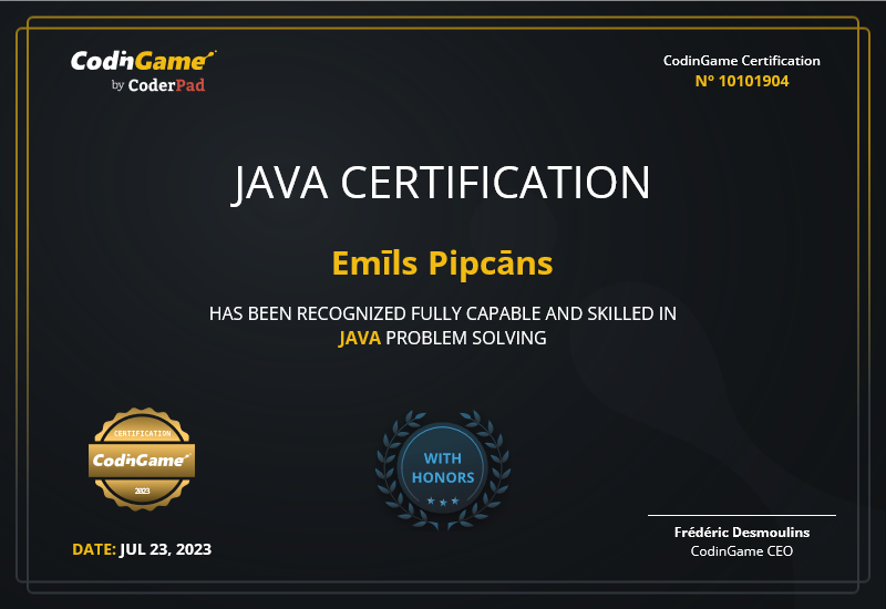 CodinGame Certification