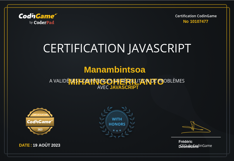 CodinGame Certification