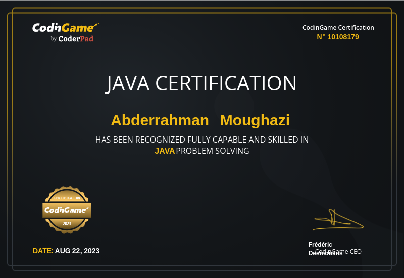 CodinGame Certification