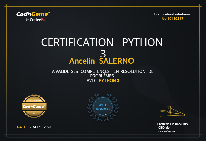 Codingame Certification