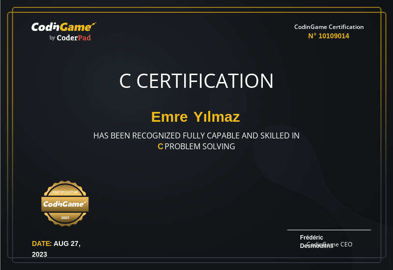CodinGame Certification