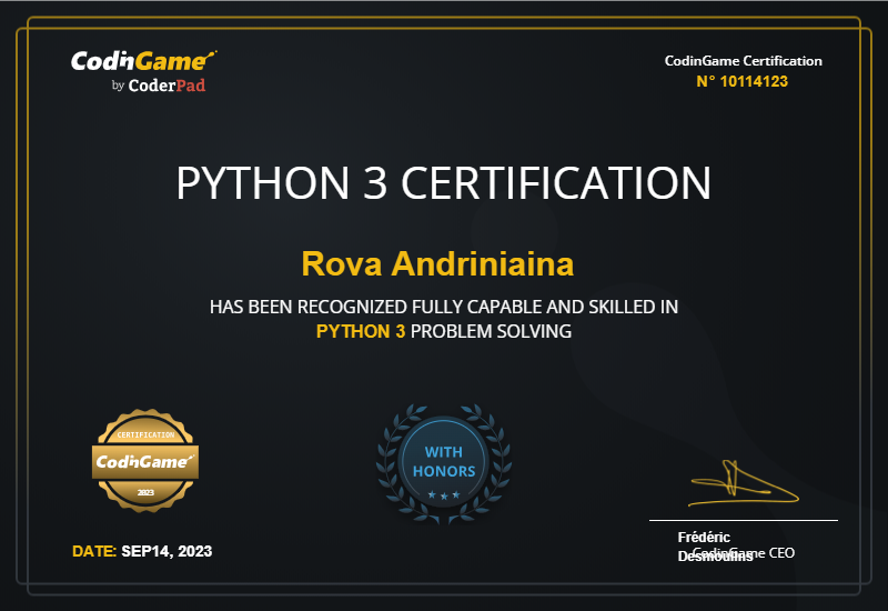 Codingame Certification