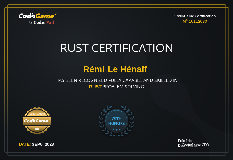 Codingame Certification