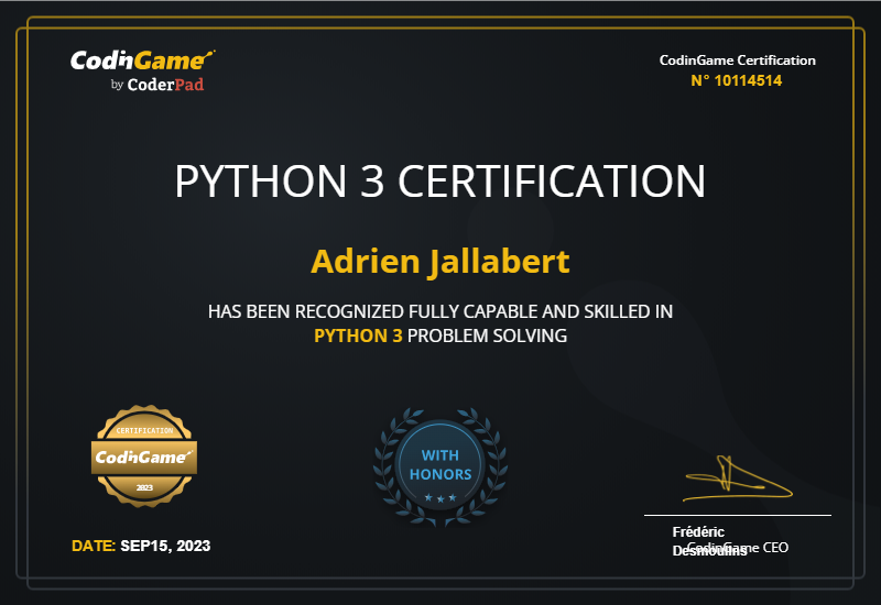 CodinGame Certification