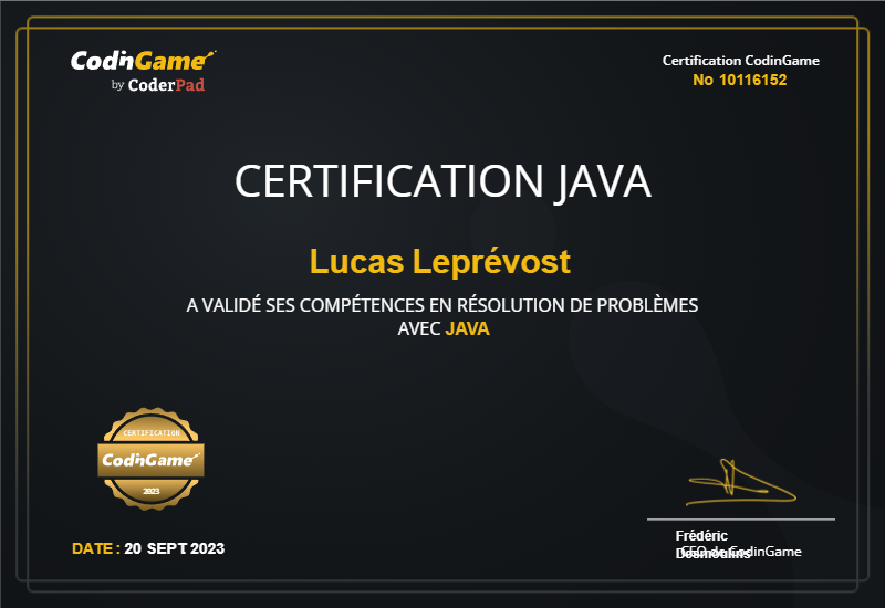 CodinGame Certification
