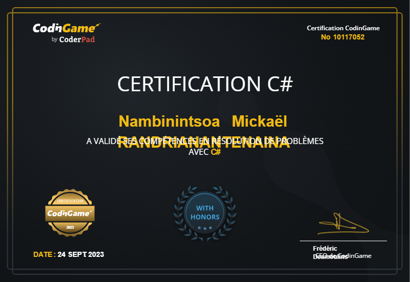 CodinGame Certification