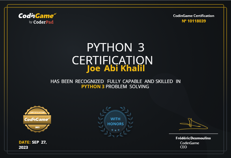 CodinGame Certification