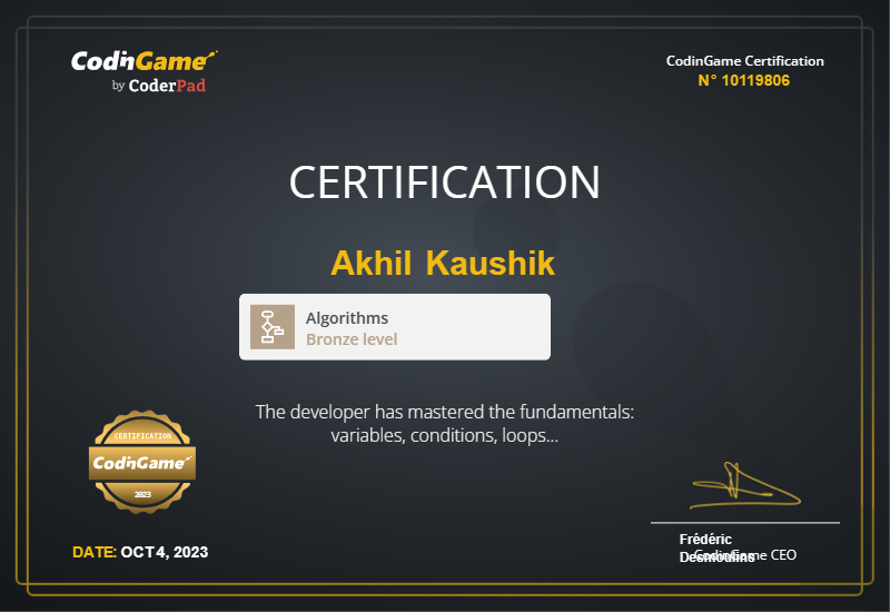 Codingame Certification