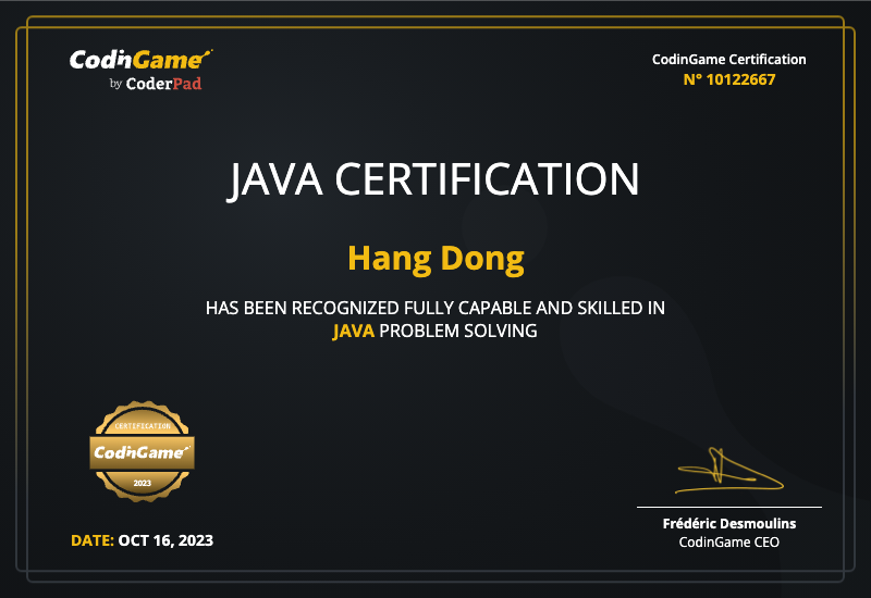 CodinGame Certification