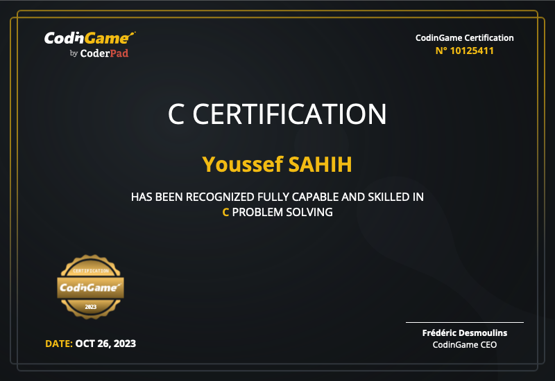 CodinGame Certification
