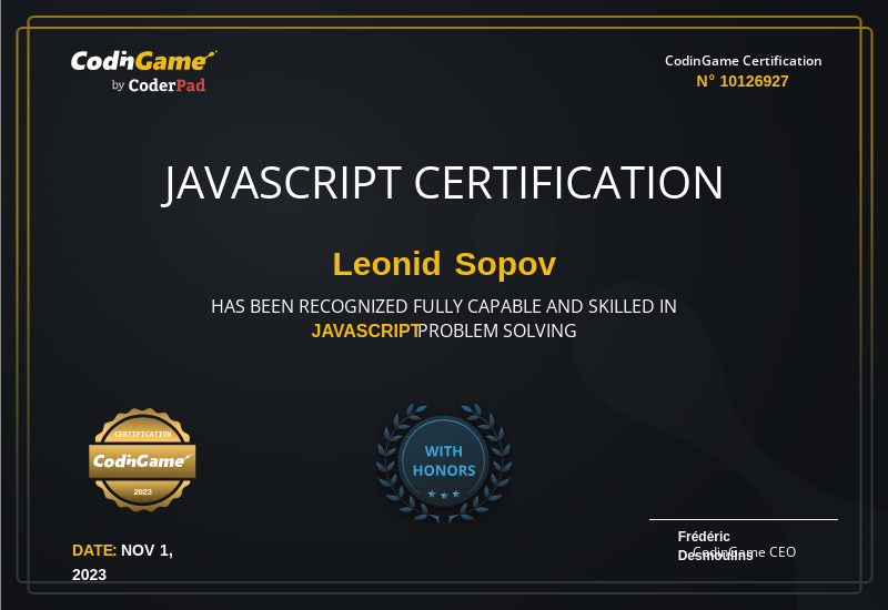 CodinGame Certification