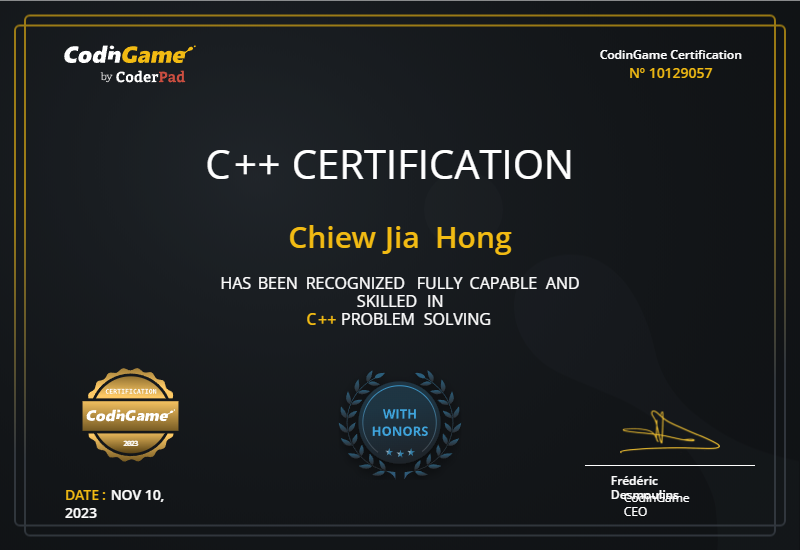 CodinGame Certification