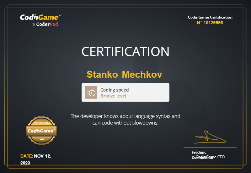 CodinGame Certification