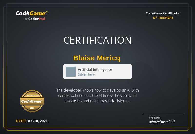 CodinGame Certification