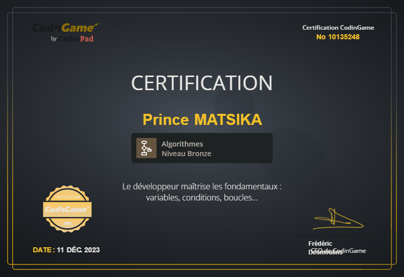 Codingame Certification